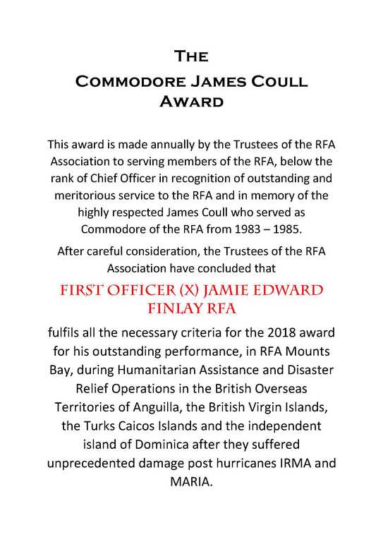 THE JAMES COULLL MEMORIAL AWARD 2018 - RFA ASSOCIATION